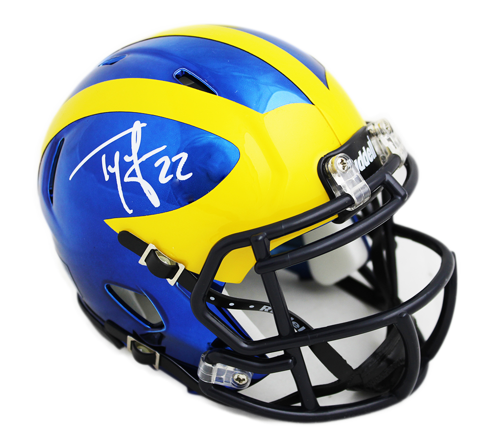 Ty Law Signed Michigan Wolverines Riddell NCAA Mini Blue Chrome Helmet ...