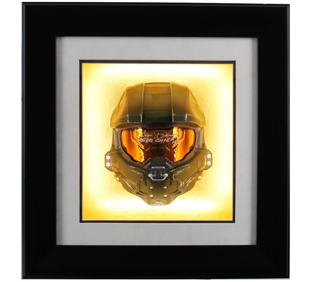 Steve Downes Signed Halo LED Shadowbox Framed Master Chief Mask with ...