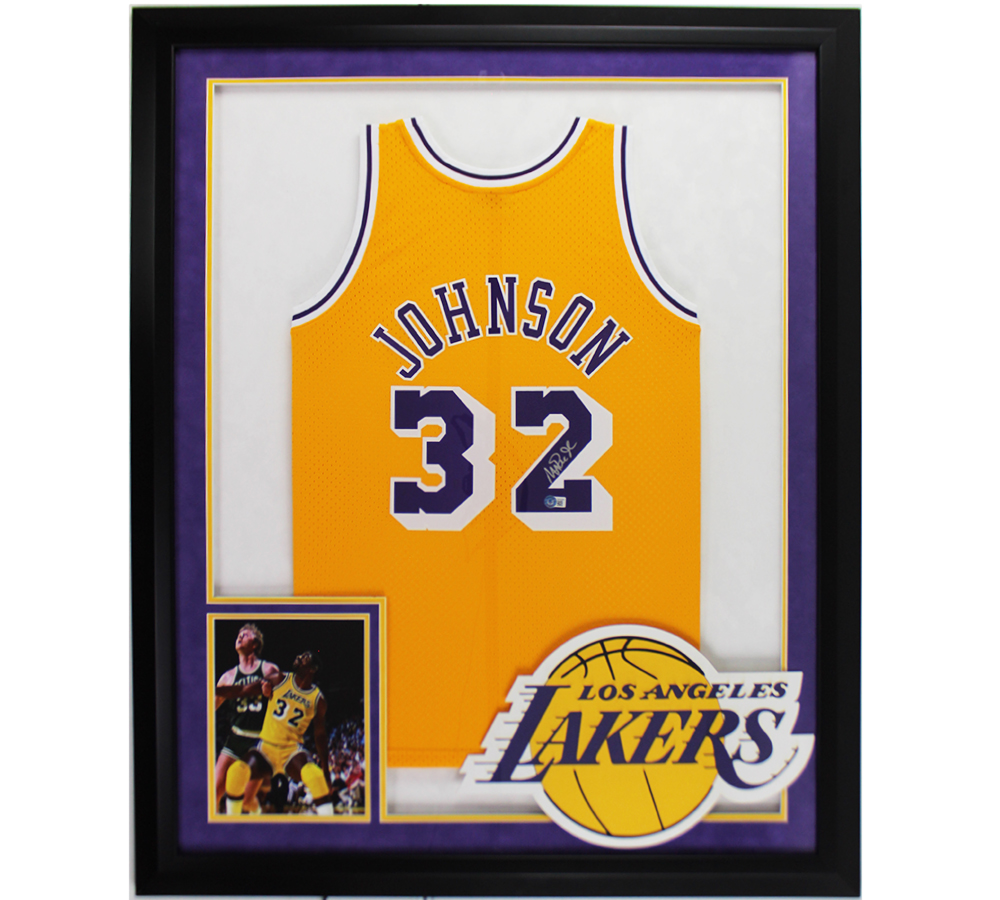 Magic Johnson Signed Los Angeles Lakers LED Framed Mitchell and Ness ...
