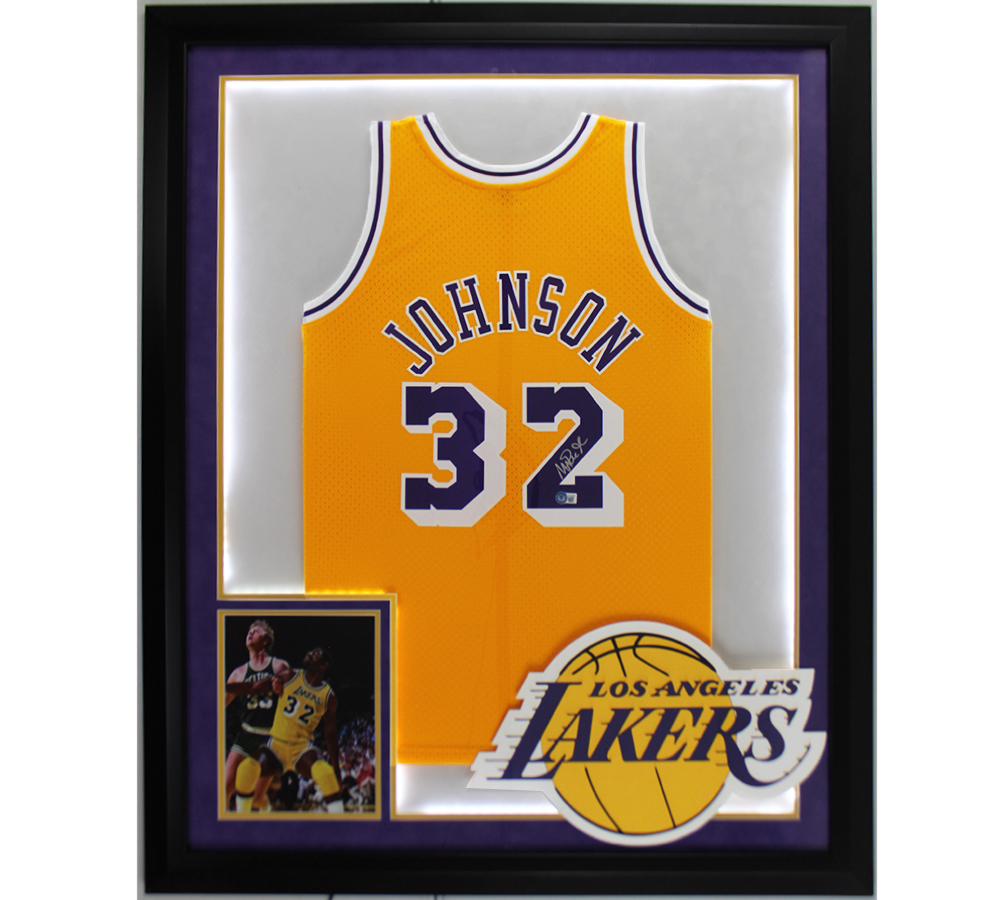 Magic Johnson Signed Los Angeles Lakers LED Framed Mitchell and Ness ...