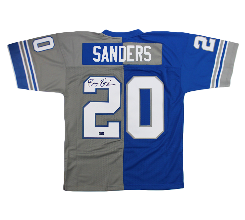 Barry Sanders Signed Detroit Lions Mitchell & Ness Split NFL Jersey ...