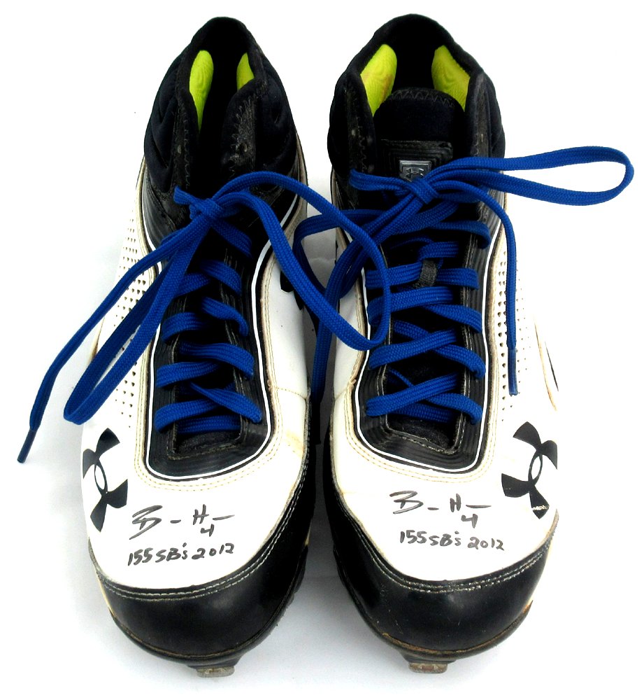 Billy Hamilton Signed Game Used Under Armour Black & White Cleats with ...