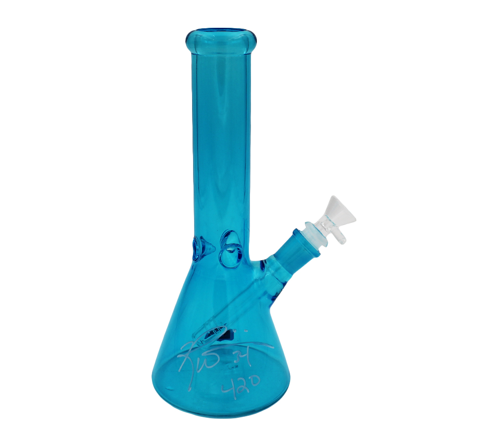 Ricky Williams Signed 10 inch Blue Glass Bubbler Pipe with “420 ...
