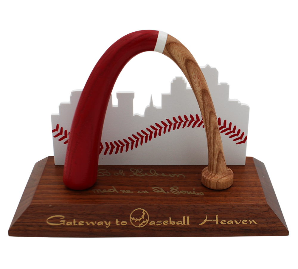 Bob Gibson Signed St Louis Wood Arch Dispay with “Made Me In St. Louis ...