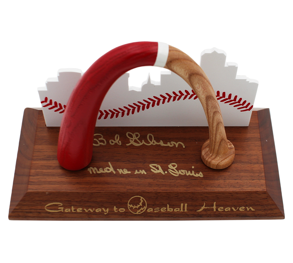 Bob Gibson Signed St Louis Wood Arch Dispay with “Made Me In St. Louis ...