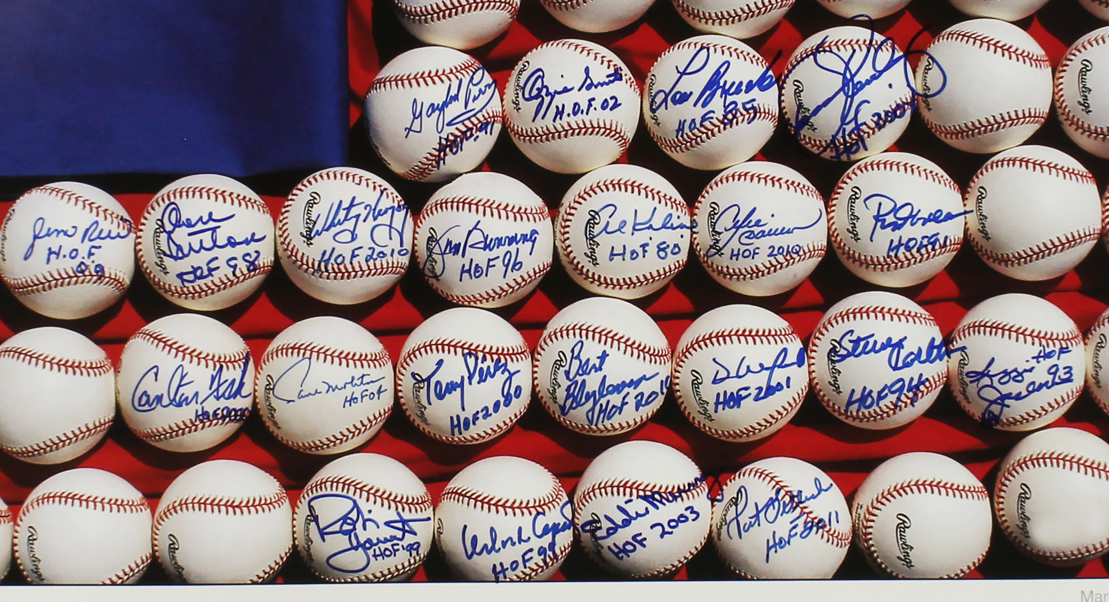 Orlando Cepeda, Robin Yount and Jim Rice Signed Unframed “Old Glory ...