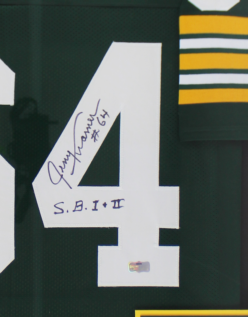 Jerry Kramer Signed Green Bay Large Framed Green Jersey with S.B. I ...